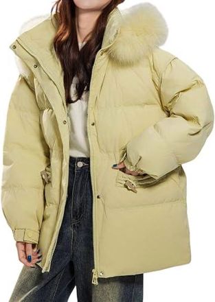 Generic Manteau dhiver matelass&eacute; pour femme - Parka chaude &agrave; capuche - V&ecirc;tement dext&eacute;rieur dhiver avec col en fausse fourrure, jaune, XXL