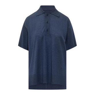 Ami Kurz&auml;rmeliges Knopf-Polohemd - - Tops - Damen - Blau - S
