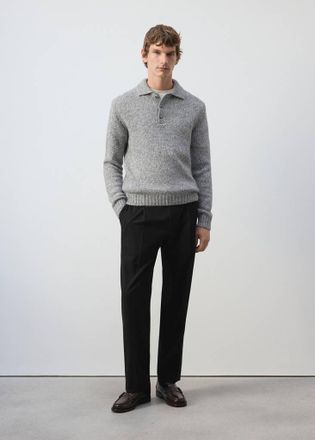 Mango Pull-over polo maille laine m&eacute;lang&eacute;e gris chin&eacute; clair - Homme - XXL - MANGO MAN