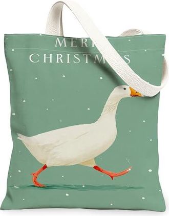 Generic Sac fourre-tout en toile avec motif doiseau de No&euml;l - L&eacute;gers et lavables - Pour les courses, les voyages, la plage, les pique-niques, vert, 13x15 Inch