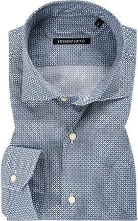 Rosso E Nero Herren Hemd blau gemustert Slim Fit