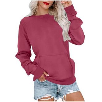 Generic Sweatshirt d&eacute;contract&eacute; &agrave; col ras du cou mignon pull tops col rond sans capuche pour femme avec poche kangourou, Rouge, XXL