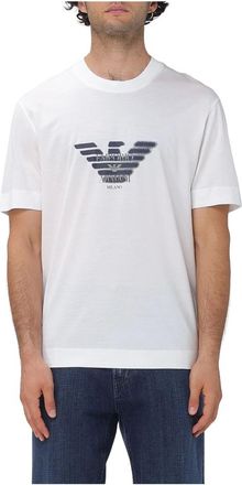 Emporio Armani T-shirt &agrave; col rond avec logo imprim&eacute; - Homme - Tops - Blanc - Taille: M