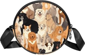 Generic Petit sac &agrave; bandouli&egrave;re circulaire pour femme, chien, sac &agrave; bandouli&egrave;re avec fermeture &eacute;clair, bretelles r&eacute;glables, sac &agrave; main rond d&eacute;contract&eacute; pour f