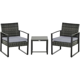 OUTSUNNY Polyrattan Gartenm&ouml;bel Set, Outdoor Balkonm&ouml;bel f&uuml;r 2 Personen, 3-teilig Sitzgruppe mit 2 St&uuml;hle, Tisch Sitzkissen, wetterfest Gartenm&ouml;bel f&uuml;r