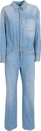 Elisabetta Franchi Femme, Combinaisons et Ensembles, Bleu, Taille: 34 FR Denim Jumpsuit with Lettering Detail