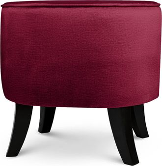 MG Design Ovaler Samt-Hocker 42 x 52 cm in Rot mit Holzbeinen - Gepolsterter Fu&szlig;hocker f&uuml;r Wohnzimmer oder Schlafzimmer