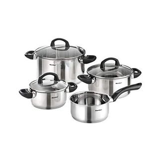 Karcher Mia set de casseroles en acier inoxydable, set de casseroles &agrave; induction, pots avec couvercle en verre et casserole, 4 pi&egrave;ces
