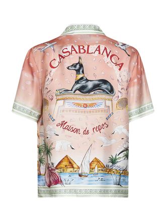 Casablanca Mens Short-Sleeve Shirt Ethereal Pink Silk