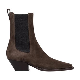 Brunello Cucinelli Chelsea Boots aus Veloursleder mit edlem Schlaufendetail - - Shoes - Damen - Braun - 38 EU