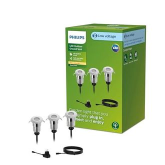 Philips Outdoor Niedervolt Spore Bodenspot 3er Set 3x1W, 24V, 2700 Kelvin, IP67 wasserfest, edelstahl