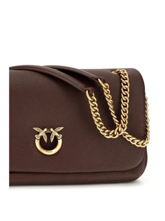 Pinko Womens Leather Shoulder Bag Love Birds Click Soft Chestnut Intense Chestnut-Antique Gold Calf Chestnut/antique