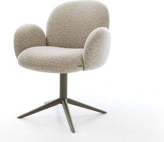 DELIFE Drehstuhl Nube-Flex mit Armlehnen Webstoff Soft Beige Fu&szlig;kreuz Effektfinish Titan 360&deg; drehbar Wippfunktion Taschenfederkern, Esszimmerst&uuml;hle