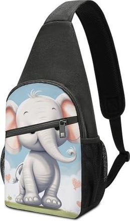 Generic Multifonction Sacoche Tactique Éléphant mignon Sac à Bandoulière Casual,Antivol Sac à Poitrine pour Homme Randonnée Femme