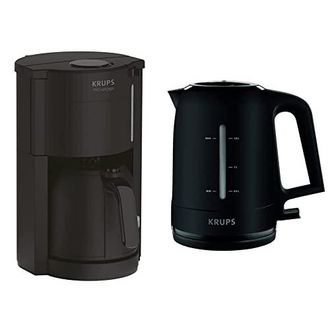 Krups Pro Aroma KM3038 | Filterkaffeemaschine 1 Liter | Fassungsverm&ouml;gen mit Thermokanne | 800 Watt |schwarz & BW2448 Wasserkocher Pro Aroma | 1,6 L Fassung