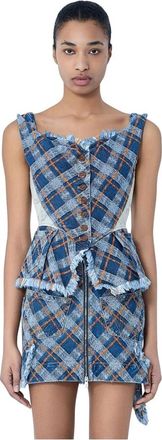 Vivienne Westwood Femme, Robes, Bleu, Taille: 40 FR Frayed Plaid Mini Dress
