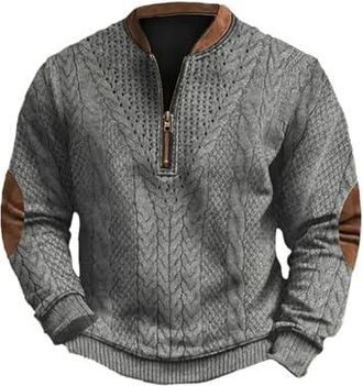 Generic Pull à col rond pour homme - Imprimé western - Fermeture éclair - Pull dhiver coupe ajustée, gris, 3XL