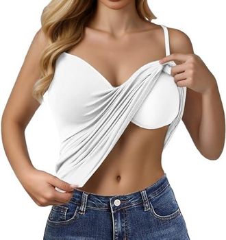 Generic D&eacute;bardeur spaghetti basique int&eacute;gr&eacute; pour femme - D&eacute;bardeur d&eacute;t&eacute; sans manches - D&eacute;bardeur ample - T-shirt stretch - Col en V - T-shirt de sport &eacute;l&eacute;gant