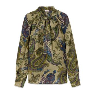 Oltre Bluse mit Muster und Schleife zum Binden - - Blouses & Shirts - Damen - Gr&uuml;n - M