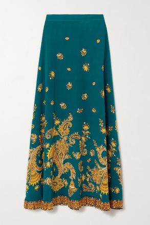 Etro Maxirock Aus Cr&ecirc;pe De Chine Aus Seide Mit Paisley-print Und R&uuml;schen - Blau