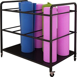 Generic Support de rangement pour tapis de yoga avec roulettes - Support mobile en m&eacute;tal pour salle de sport &agrave; domicile - Chariot &agrave; roulettes pour rouleau en 