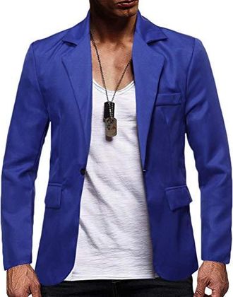 Onsoyours Blazer Homme Slim Fit Veste en Coton Élégant Business Mariage Casual Un Bouton Mince Jacket Veste de Costume Formel Élégant Manteaux BleuRoyal S
