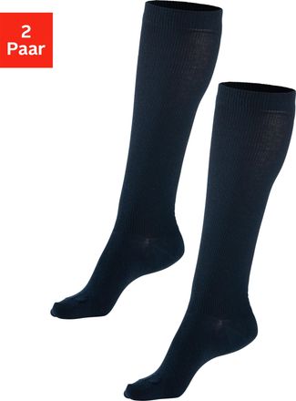 H.I.S St&uuml;tzkniestr&uuml;mpfe H.I.S, Damen, Gr. 35-38, blau (2x marine), Baumwolle, Elasthan, Polyamid, unifarben, normal, Socken, ideal auf Reisen, Topseller