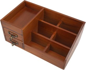 RAGUSO Schreibtisch Organizer aus Holz, Antik Retro 2 Schubladen Umweltfreundlicher Holz Schubladen Organizer f&uuml;r B&uuml;robedarf f&uuml;r Kosmetika f&uuml;r Schreibwaren