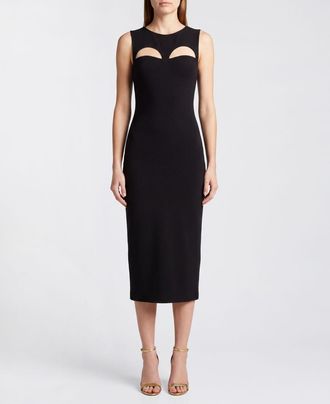 Elisabetta Franchi Schulterfreies Midi-Etuikleid aus Viskose mit Cut-Outs