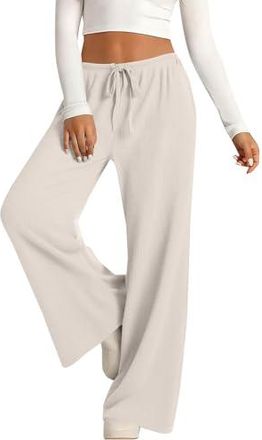 Generic Pantalon palazzo &agrave; jambe large pour femme, taille haute, jambe droite, textur&eacute;, l&eacute;ger, respirant, cordon de serrage, taille &eacute;lastique, pantalon de d&eacute;t
