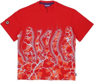 Octopus Rotes Marmor Herren Tee - - Tops - Herren - Rot - XL