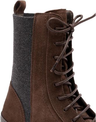 Brunello Cucinelli Monili-Chain Lace-Up Calf Leather Boot - Brown