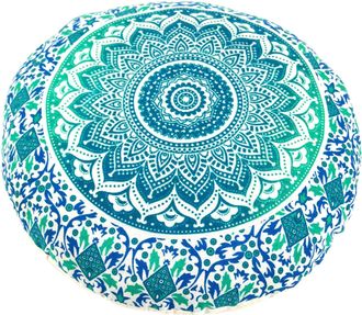 Guru Shop Flaches Mandala Meditationskissen, Yoga Kissen, Yogakissen, Sitzkissen, Bodenkissen, Dekokissen - T&uuml;rkis, Baumwolle, 10x40x40 cm