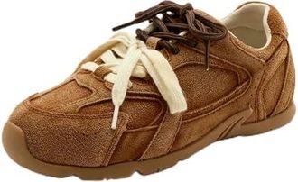 Generic ZBDP Chaussures en cuir pour femme Printemps rétro à lacets Chaussures décontractées antidérapantes pour femme, marron, 40.5 EU