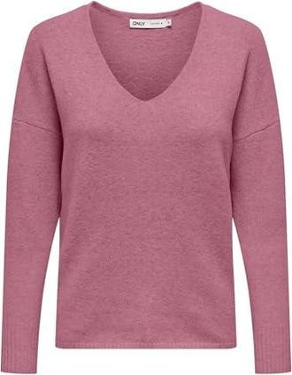 Only Pull en Maille structurée pour Femmes à col en V. Pull Ample à Manches Longues. Tunique ONLRICA Life., Couleurs:Rose-Vieux, Taille:L