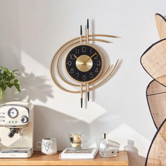 Wall-Art Große Aluminium Wanduhr ohne Tickgeräusche leise Metalluhr für Wohnzimmer Büro schwarz Gold Wanduhr aus Metall