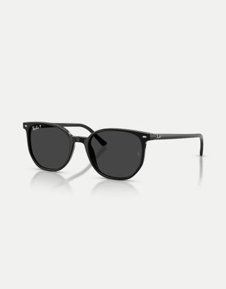 Ray-Ban Elliot - Eckige, polarisierte Sonnenbrille in Schwarz mit schwarzen Gl&auml;sern