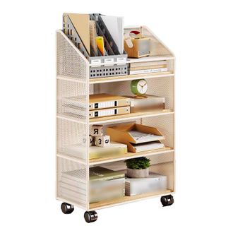 Generic Kleines B&uuml;cherregal aus Holz und Metall mit 4 Ebenen, industrielles Regal, Aufbewahrungsorganizer, freistehendes Regal, for Wohnzimmer, Schlafzimmer u