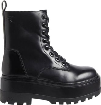 Calvin Klein Jeans Damen Mid Boot Stiefel Flatform High Lace Up mit Plateau, Schwarz (Triple Black), 40
