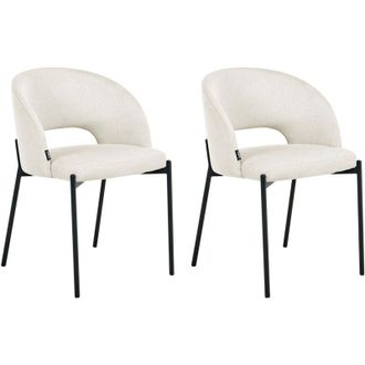 Beliani Lot de 2 Chaises de Salle &agrave; Manger en Tissu Dossier Arrondi D&eacute;coup&eacute; Beige Clair Penny