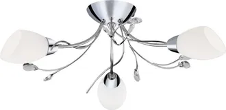 Searchlight Searchlight - Plafonnier gardenia 3L affleurant style florale acier chrom&eacute; et diffuseur verre blanc, pampilles cristal, E14 3x60w maxi, diam&egrave;tre 60cm