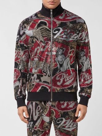 Philipp Plein Sweatshirt zipp&eacute; en jersey &agrave; col montant avec imprim&eacute; graphique et strass