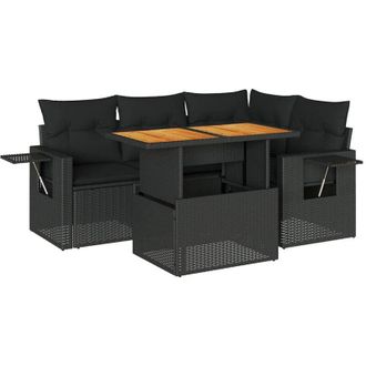 vidaXL 5-tlg. Garten-Sofagarnitur mit Kissen Schwarz Poly Rattan vidaXL