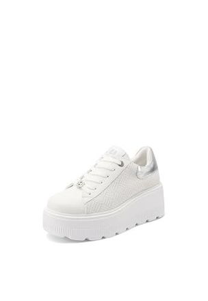 Queen Helena Sneakers Platform Baskets Hautes avec compensation Casual Femme X32-11, X34 17 Blanc et Argent, 39 EU
