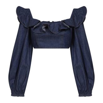 Zimmermann Aster Denim Frill Top - - Blouses & Shirts - Damen - Blau - M