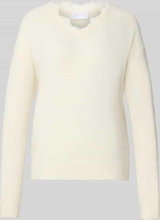 Jake*s Pullover mit Spitzenbesatz am V-Ausschnitt
