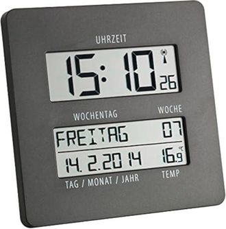 TFA Dostmann TFA Time Line Funk-Wanduhr mit Temperatur 60.4509.10 anthrazit