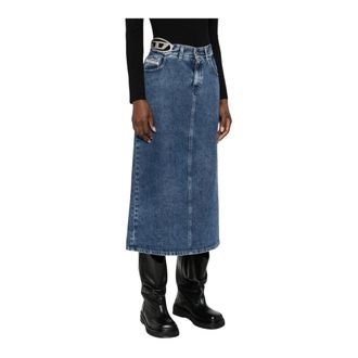 Diesel Jupe longue en jean taille haute avec fente avant - Femme - Jupes - Bleu - Taille: W27