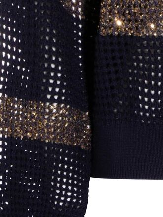 Brunello Cucinelli Sequin-Embellished Open-Knit Sweater - Navy