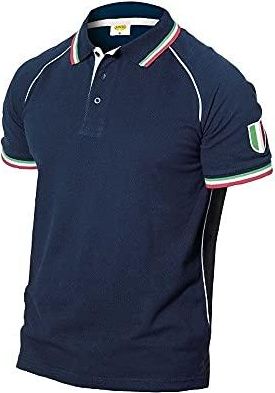 Logica Polo de travail bleu 100 % coton 200 g ligne sport col et manches courtes tricolore Italie EURO2012, bleu, Medium